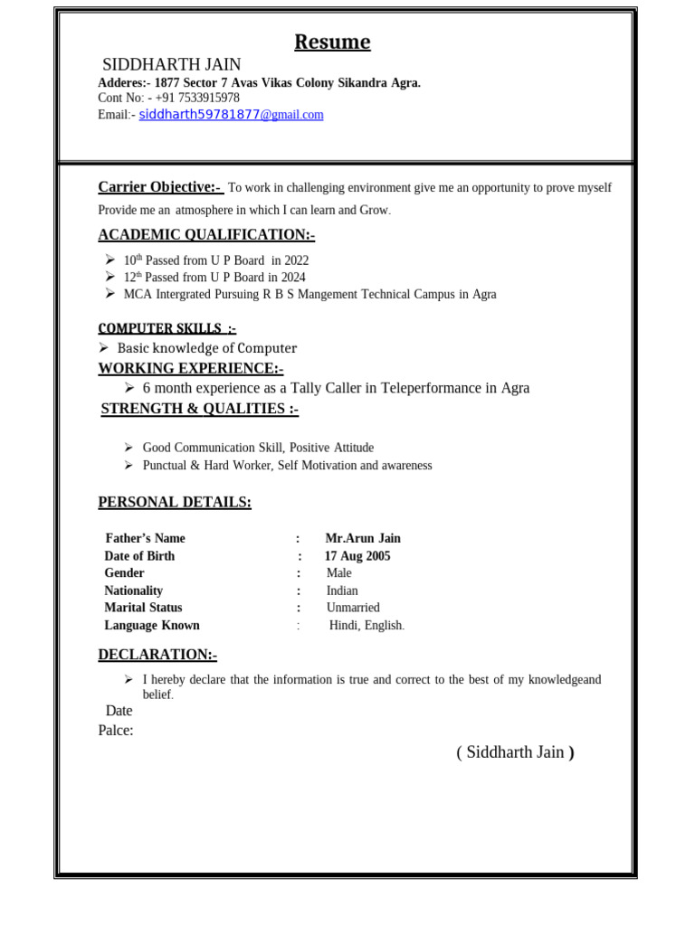Siddharth Jain Resume | PDF