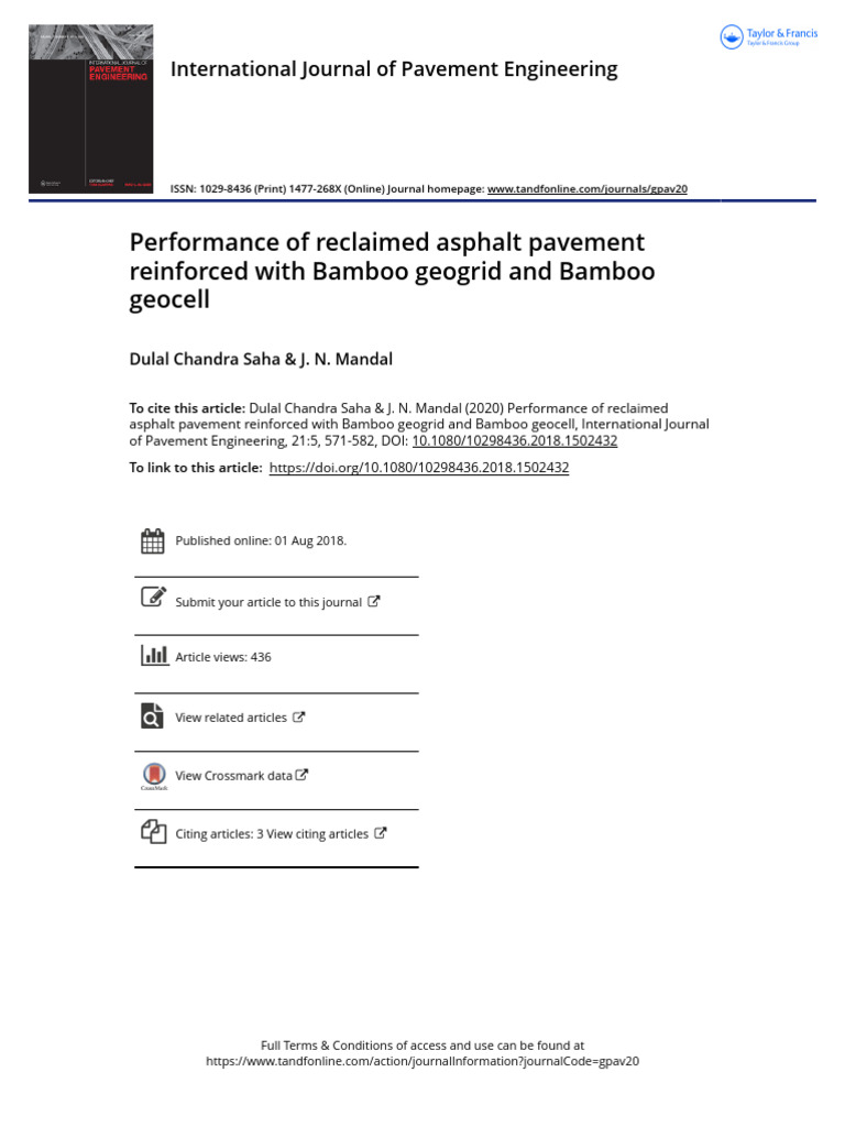 Performance of Reclaimed Asphalt Pavement Reinforced With Bamboo ...
