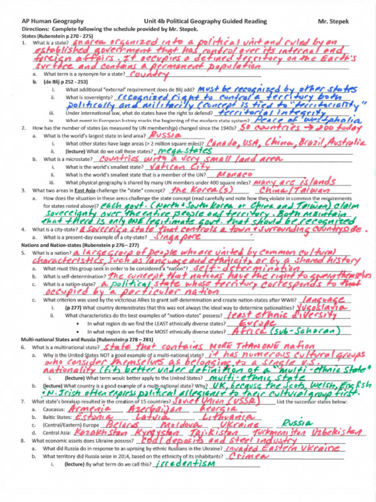 Unit 4b Guided Reading Key | PDF