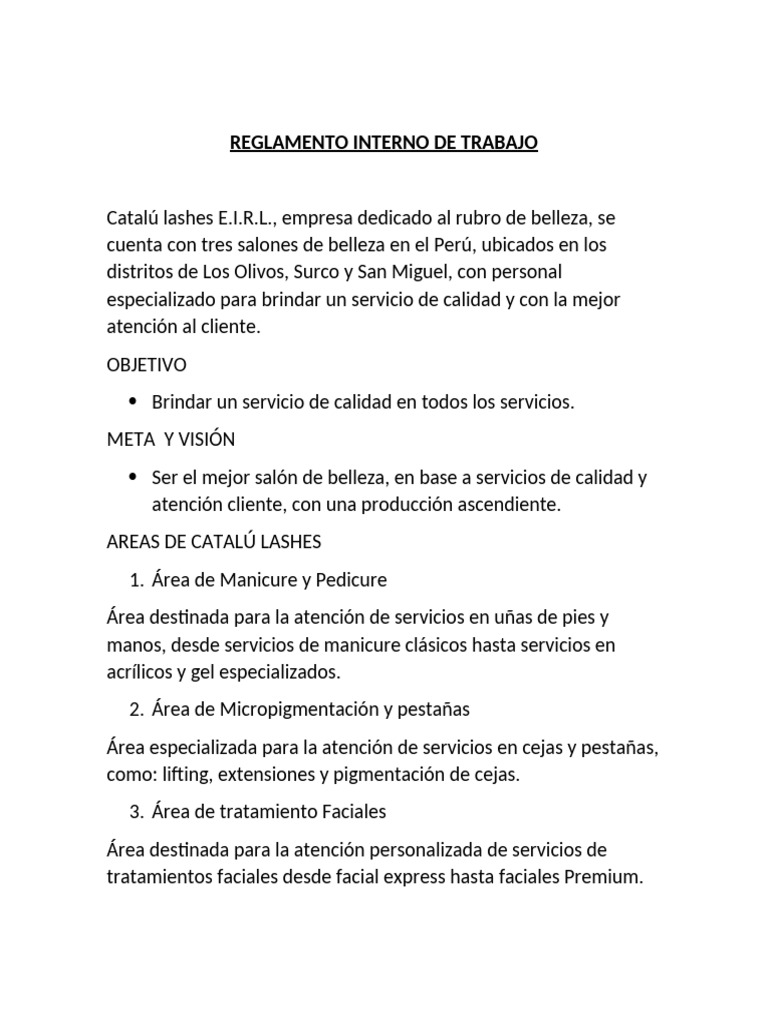 REGLAMENTO INTERNO DE TRABAJO | PDF