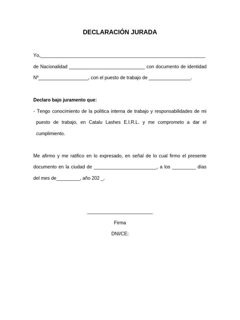 Declaracion Jurada de Conocimiento Catalulashes | PDF