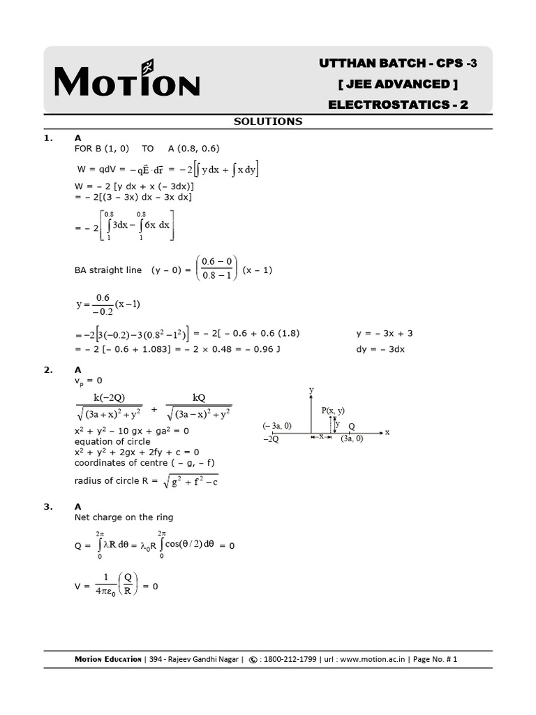Electrostatics-2 Solutions | PDF | Force | Acceleration