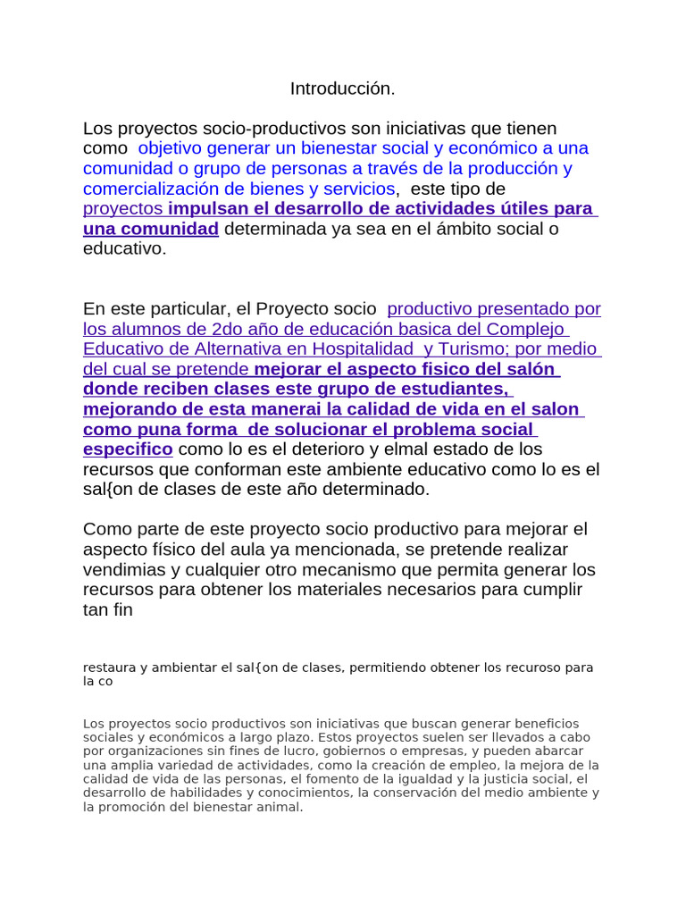 Introducción proyecto soio productivo | PDF