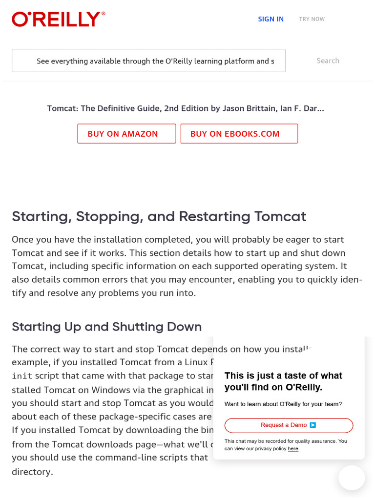 Starting, Stopping, and Restarting Tomcat - Tomcat - The Definitive Guide, 2nd Edition (Book ...