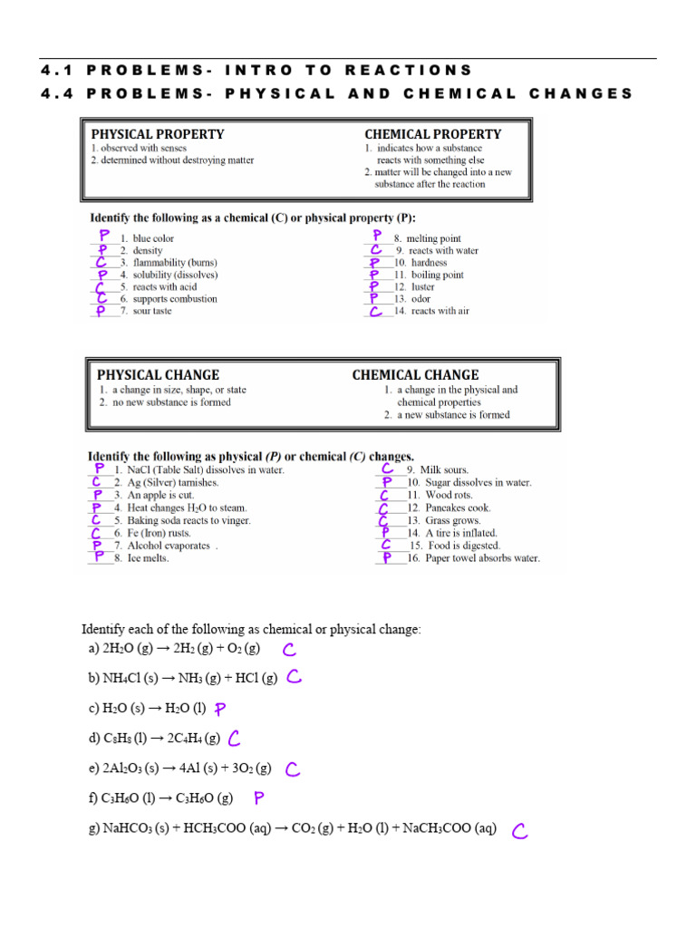 Chemical vs Physical Changes Analysis | PDF | Chemical Reactions ...