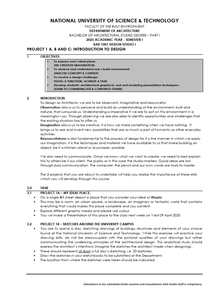 1001 PRJ 1 ABC INTRO TO DESIGN Brief 2025 March | PDF | Design | Imagination