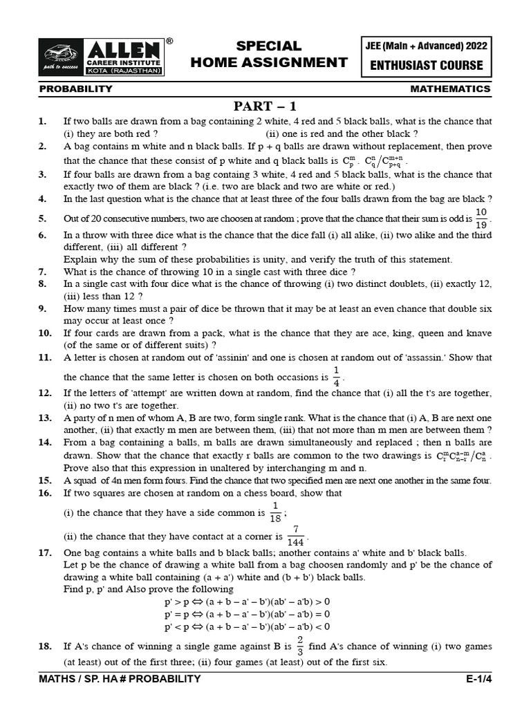 Special Home Assignments On Probability | PDF | Probability | Probability Theory