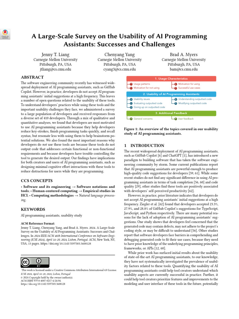A Large-Scale Survey On The Usability of AI Programming | PDF | Usability | Computer Programming