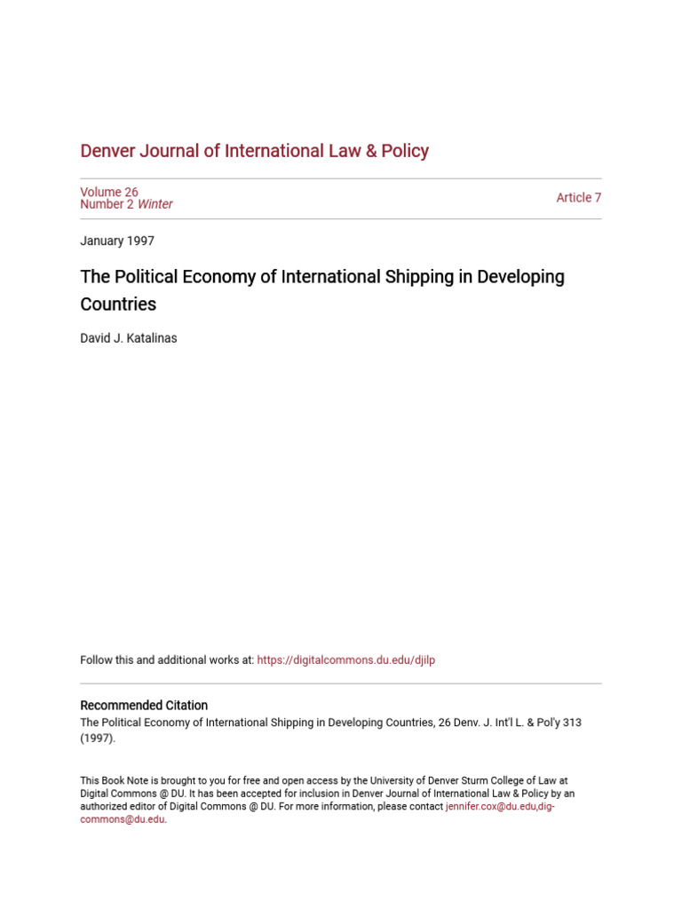 The Political Economy of International Shipping in Developing Cou | PDF