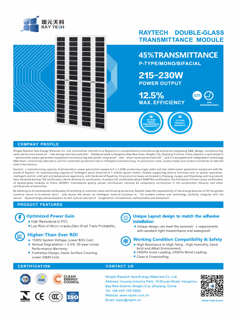 230W-45 - Trans Frame-Less Bifacial Module | PDF