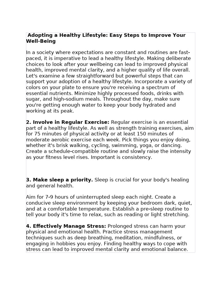 Adopting A Healthy Lifestyle | PDF | Mental Health | Sleep