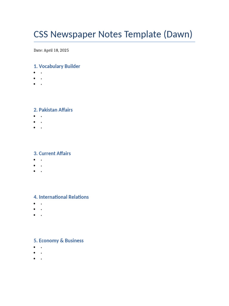 CSS Newspaper Notes Template | PDF