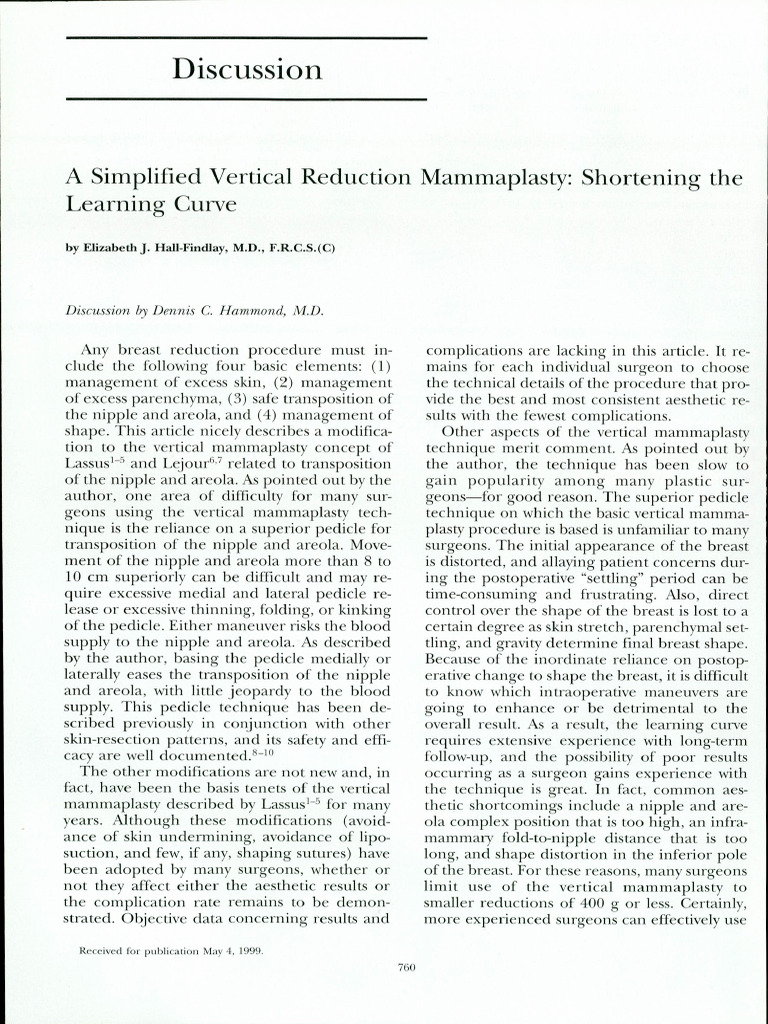 Simplified Vertical Reduction Mammaplasty Discussion | PDF