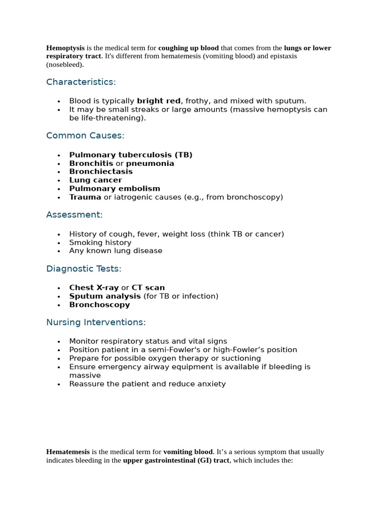 Hematemesis, Hemoptysis | PDF