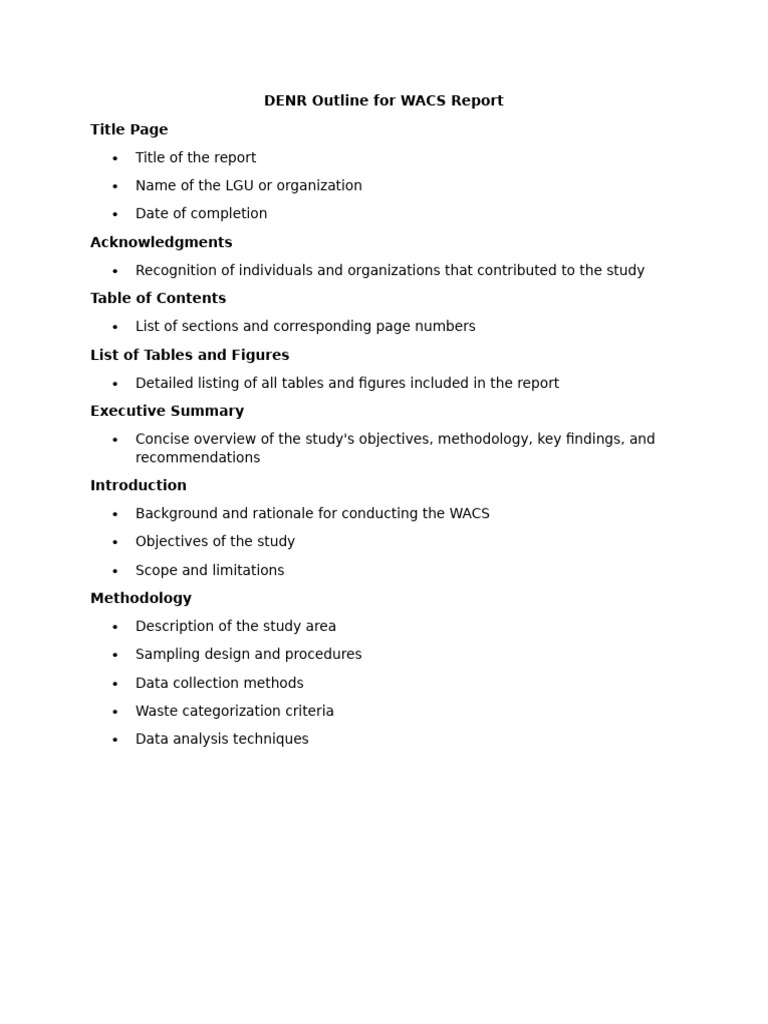 DENR Outline For WACS Report | PDF