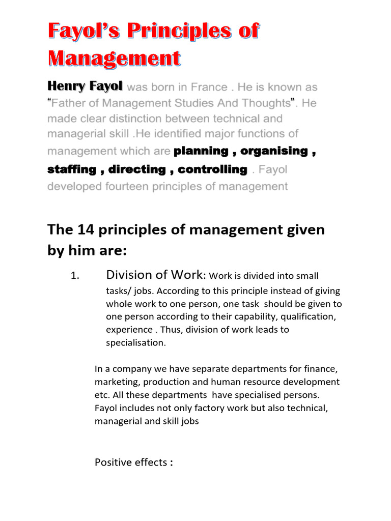 Fayol Principles of Mangement | PDF | Labor | Economies