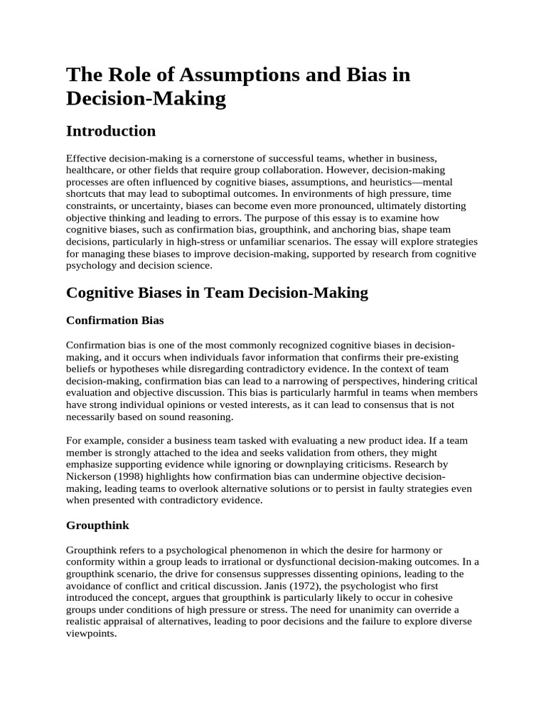 Managing Assumptions and Bias in Teams | PDF | Decision Making | Heuristic