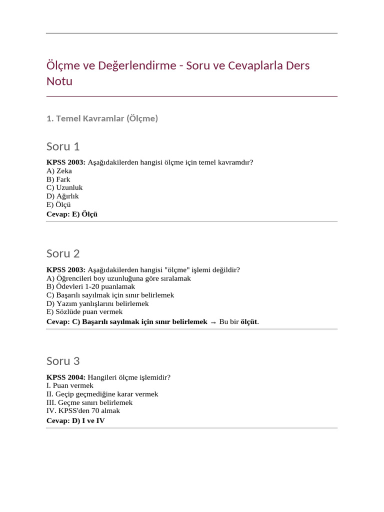 olcme kpss sorulari | PDF