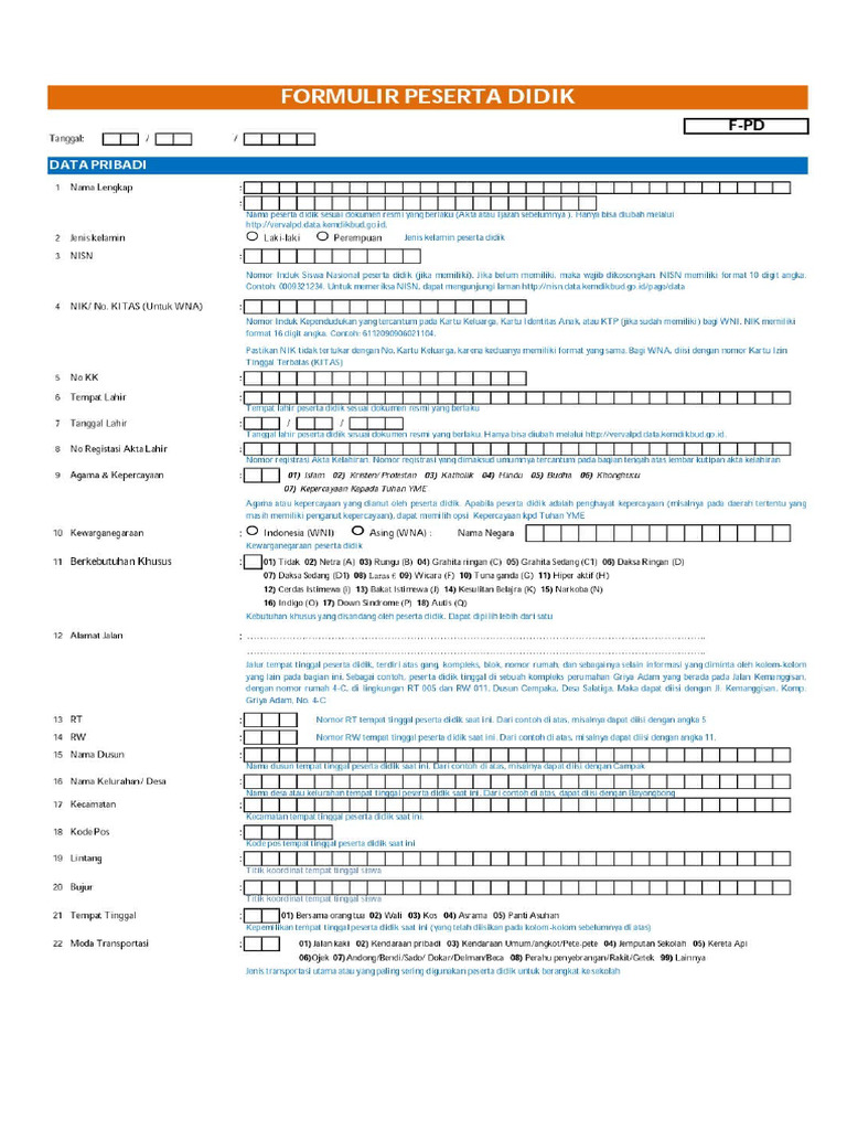 FORMULIR PENDAFTARAN PPDB | PDF
