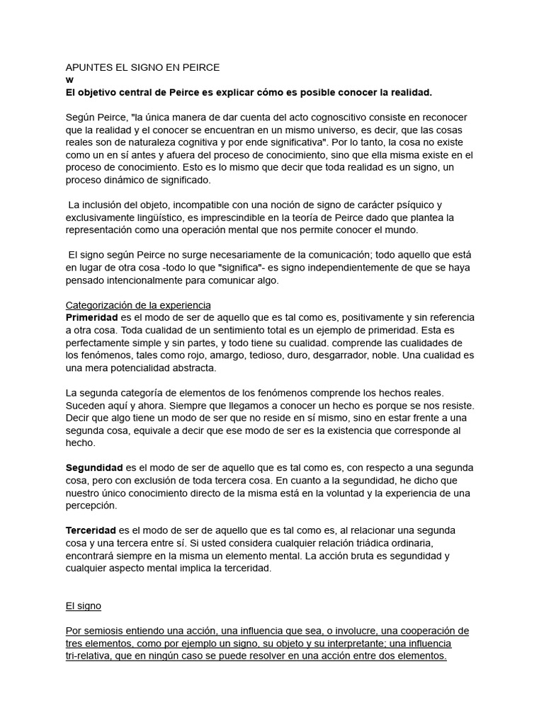 Signo y categorías en Peirce | PDF | Realidad | Charles Sanders Peirce