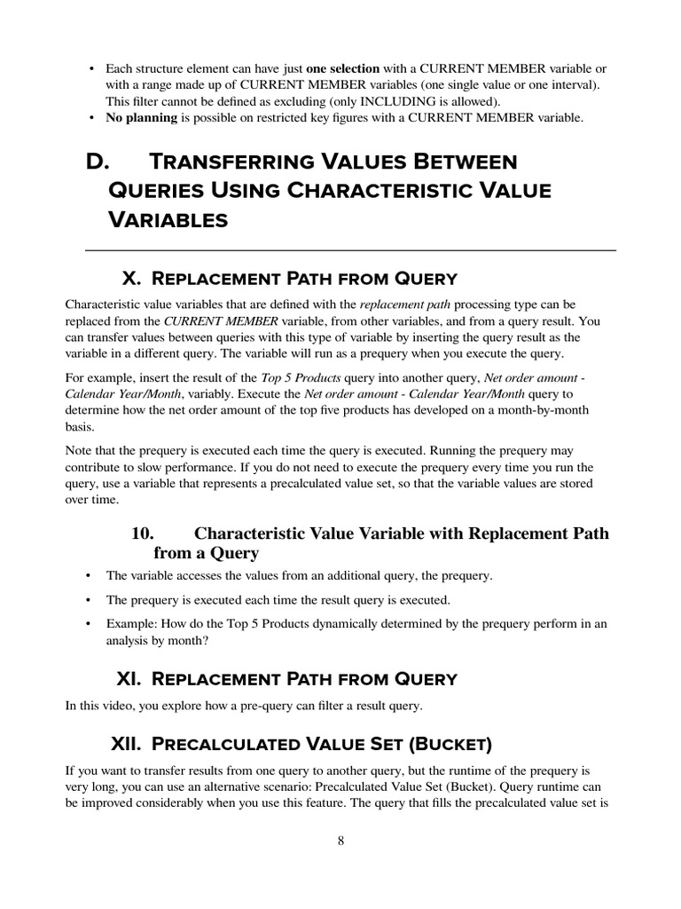 D. Transferring Values Between Queries Using Characteristic Value Variables | PDF | Computer ...