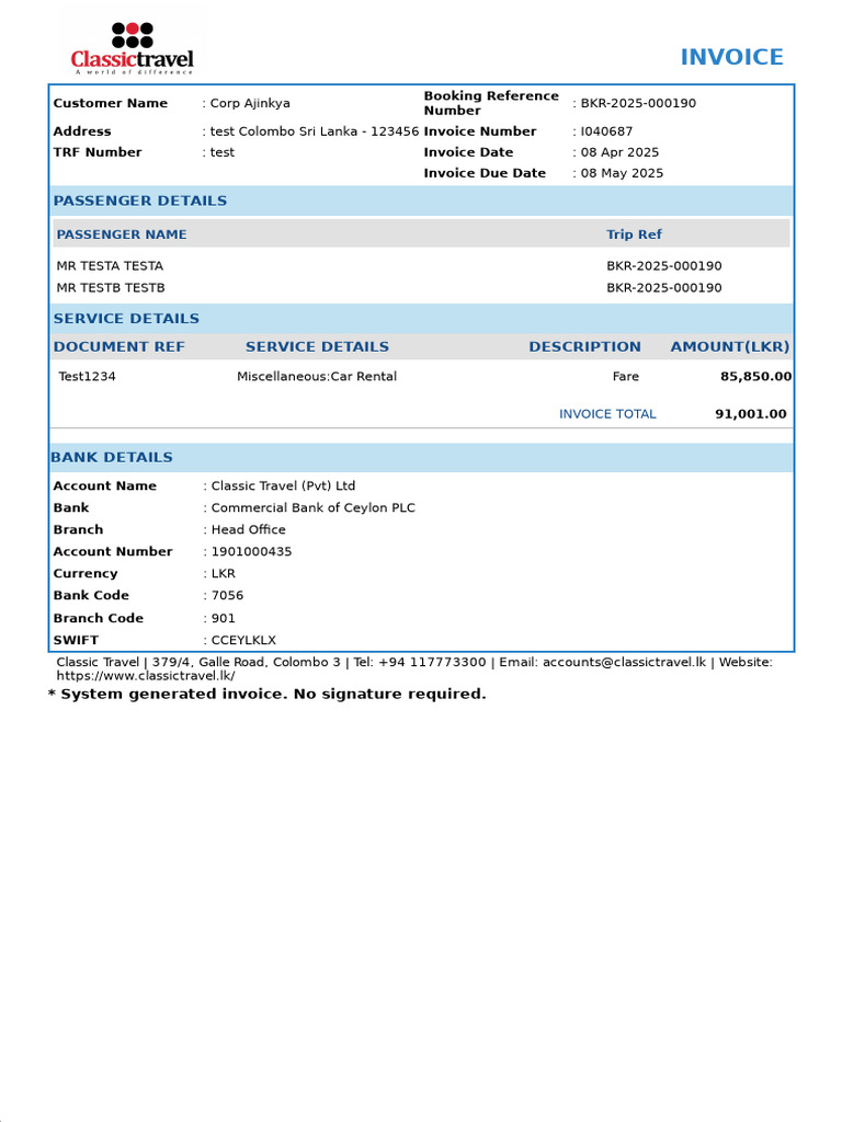 Invoice: Passenger Details | PDF