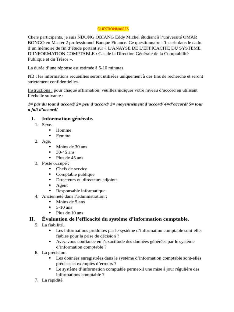 QUESTIONNAIRES technique. | PDF | Système d'information | Informations