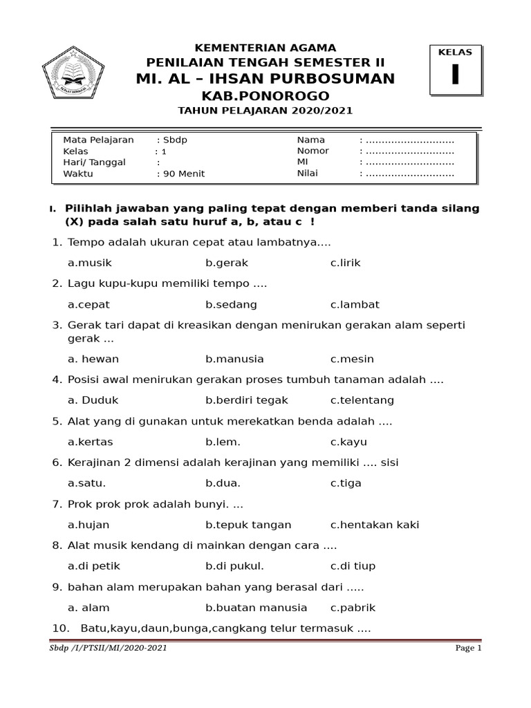 Sbdp klas 1 recov | PDF
