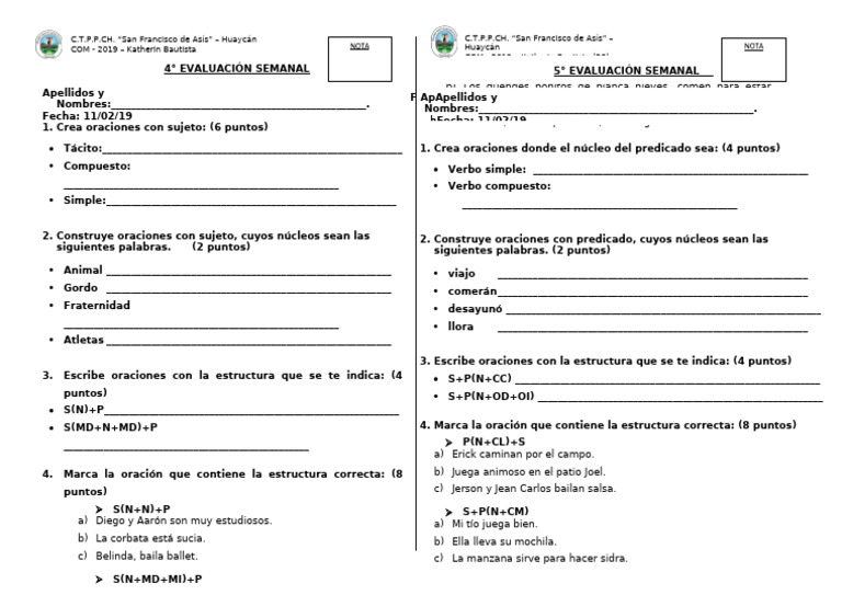Examenes de 5° y 6° Primaria - 2019 | PDF | Semántica | Lingüística