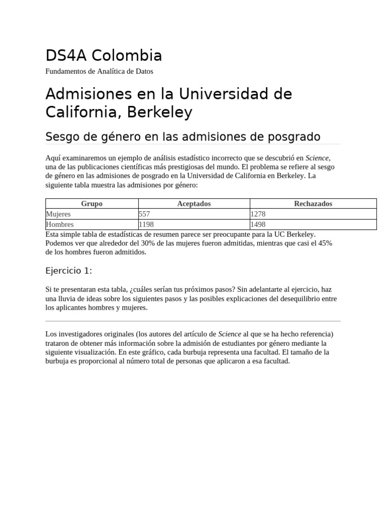 Caso Admisiones Berkeley | PDF | Estadísticas | Universidad de California