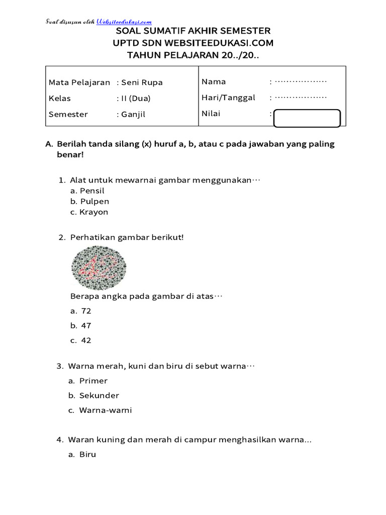 SAS 1 Seni Rupa Kelas 2 | PDF
