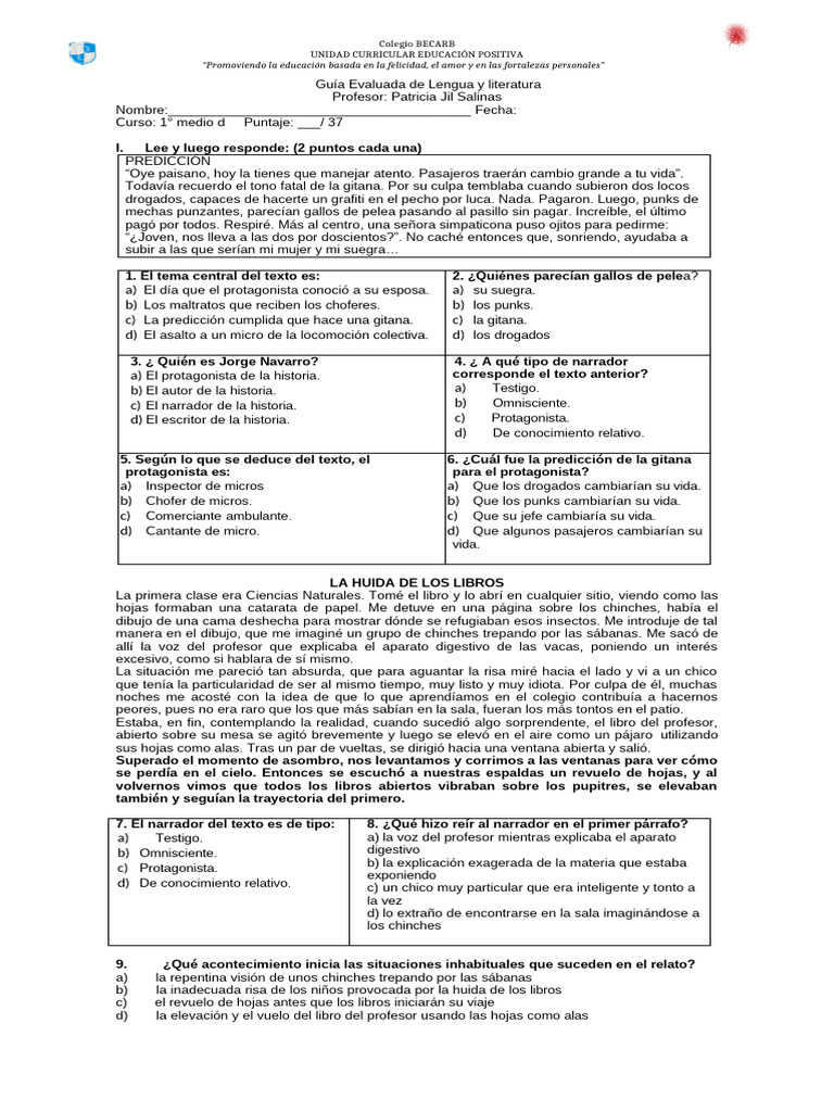 Guía Evaluada de Lengua y Literatura1d | PDF