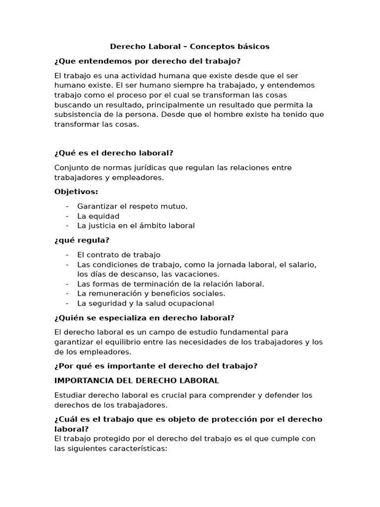Derecho Laboral - Conceptos Básicos | PDF | Derecho laboral | Etica social