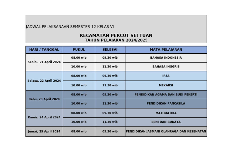 Jadwal Ujian Sekolah | PDF