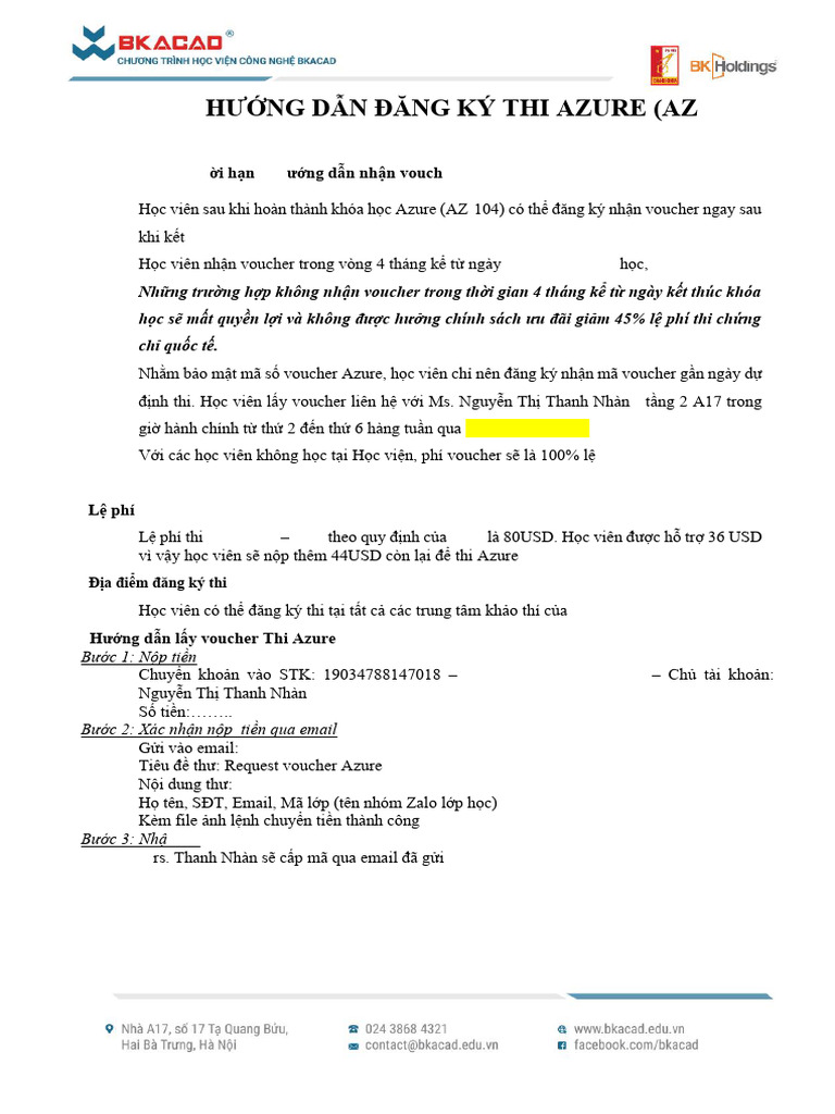 Huong Dan Dang Ky Thi Azure 104 | PDF