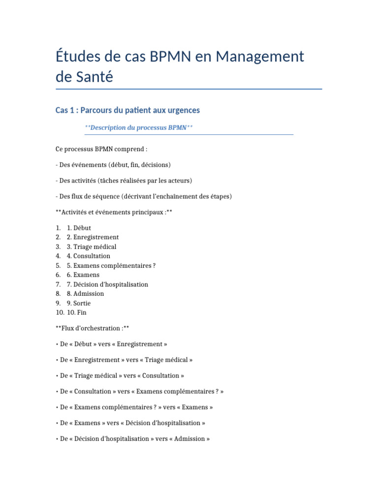 Études de cas BPMN en santé | PDF | Échecs | Théorie (échecs)