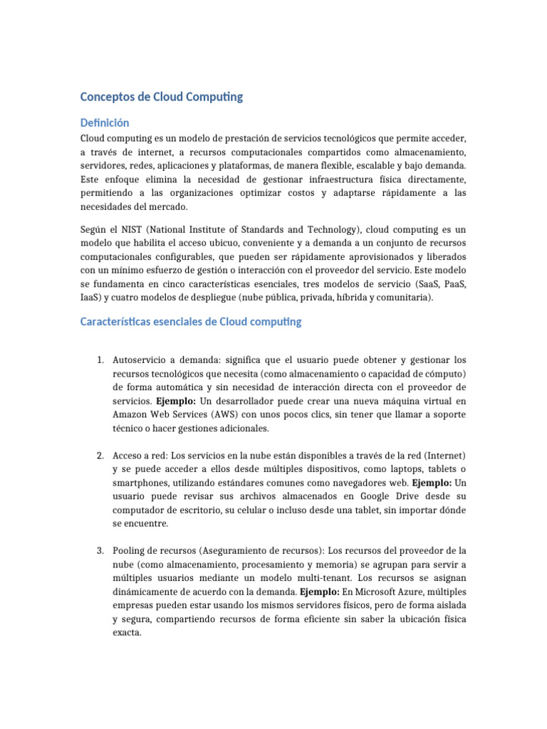 Conceptos Cloud Computing Completo | PDF | Computación en la nube | Servidor (Computación)