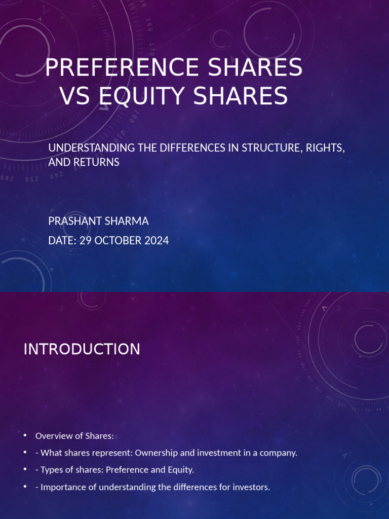 Preference Vs Equity Shares Presentation | PDF | Equity (Finance ...