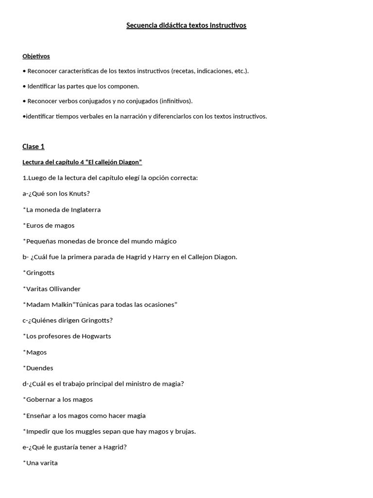 Secuencia Didáctica Textos Instructivos | PDF | Verbo | Numero Gramatical