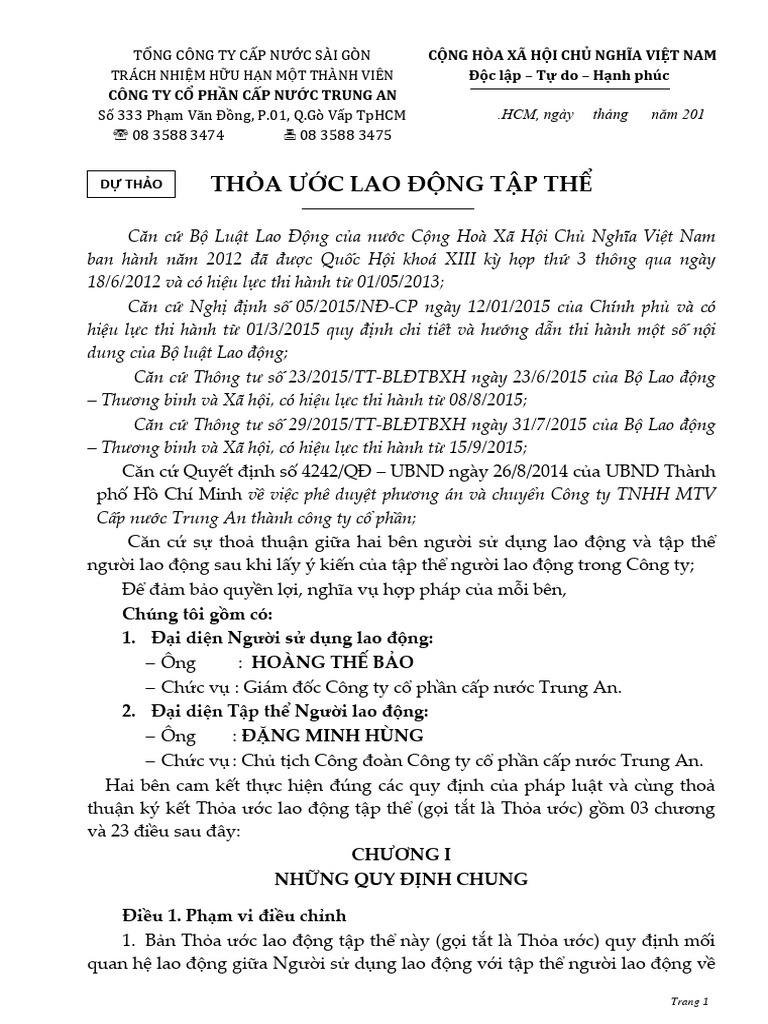 Thoa Uoc Lao Dong Tap The 2017 | PDF