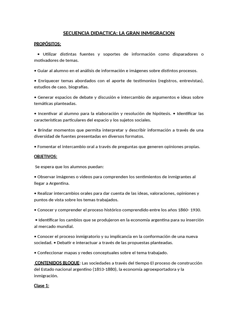 Secuencia Didáctica: Inmigración en Argentina | PDF | Sociedad