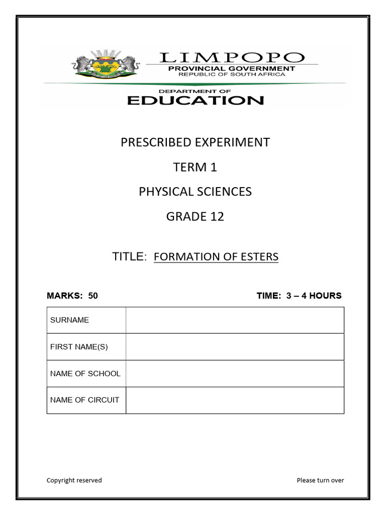 GR 12 Term 1 Experiment Esters | PDF | Acetic Acid | Ester