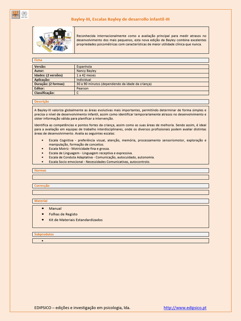Escala Bayley-III de Desenvolvimento Infantil | PDF