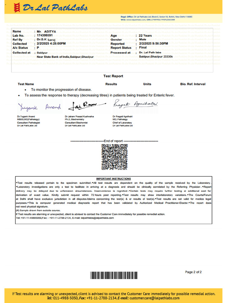 DR Lal Path Labs Typhoid | PDF