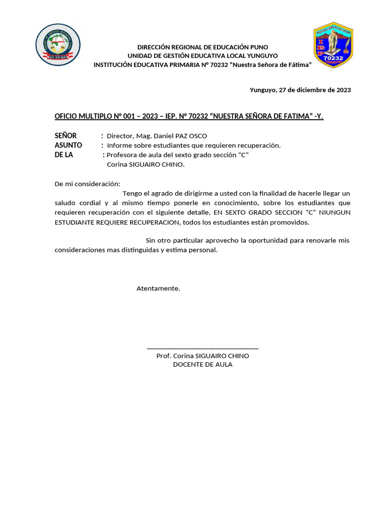 Informe de Estudiantes Promovidos en Puno | PDF