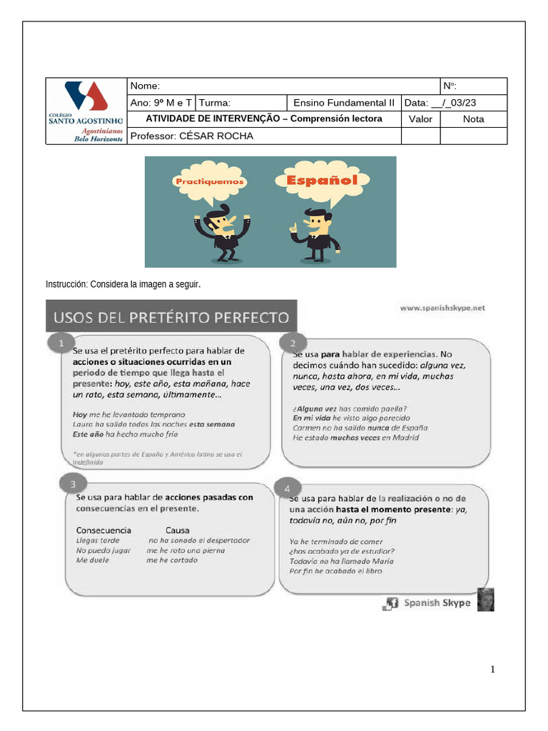 Ejercicio Pretérito Perfecto | PDF | Verbo | Lingüística
