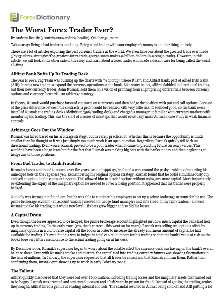 The Worst Forex Trader Ever | PDF | Hedge (Finance) | Option (Finance)