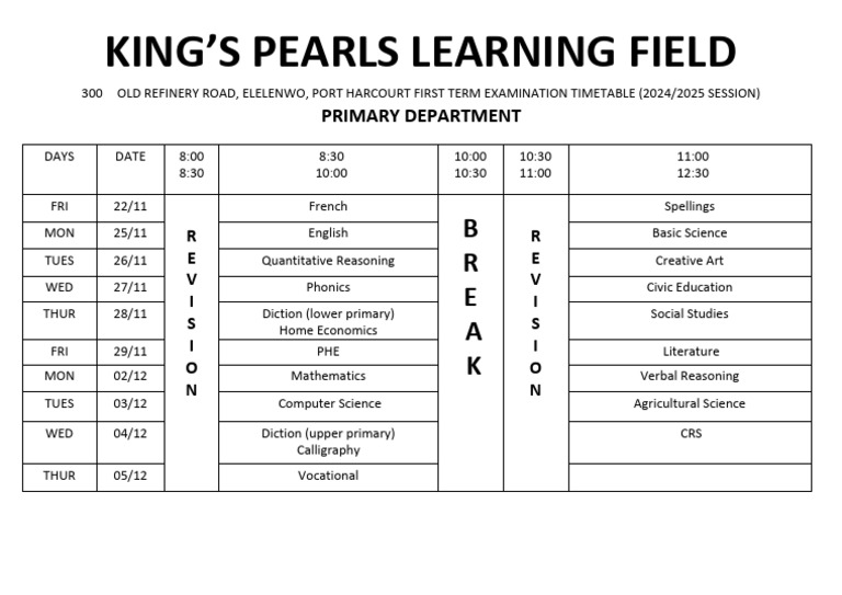 FIRST TERM EXAM TIMETABLE 2024-2025_084825 | PDF