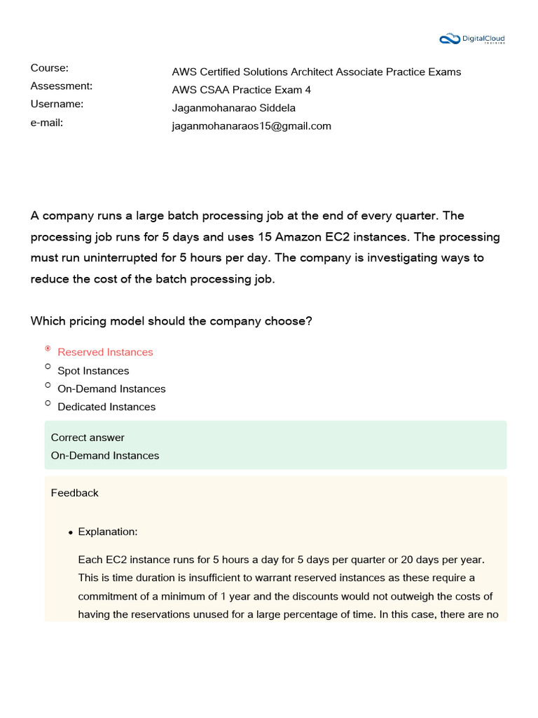 Aws Csaa Practice Exam 4 | PDF | Amazon Web Services | Computing