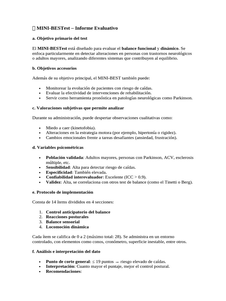 Informe sobre el MINI-BESTest y su uso | PDF